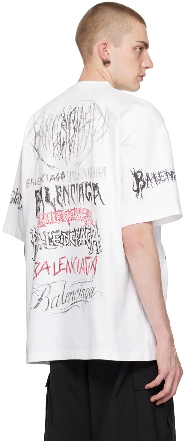Balenciaga White Diy Metal T-Shirt In 9065 White/Black/Red - 31